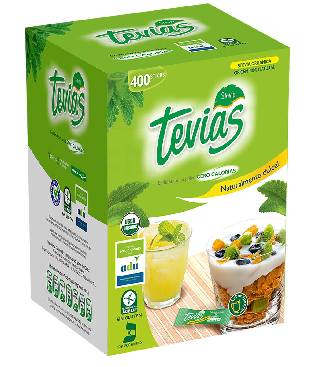 Tevias Stevia Endulzante 100% Natural 400 Sticks SGluten ADU